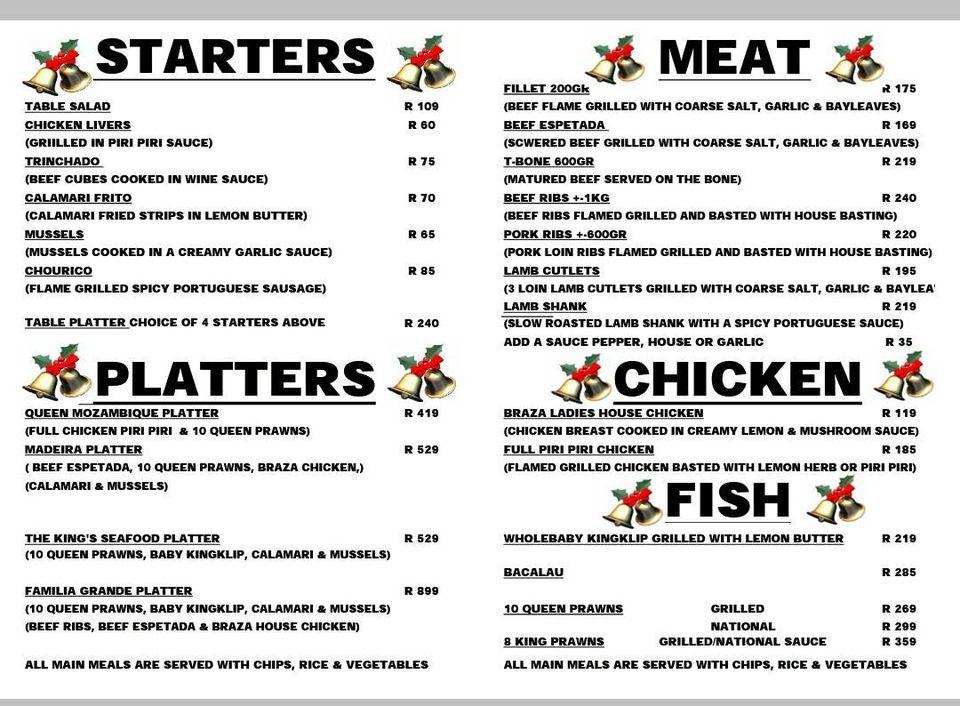 Menu at Braza Emperors Palace restaurant, Kempton Park