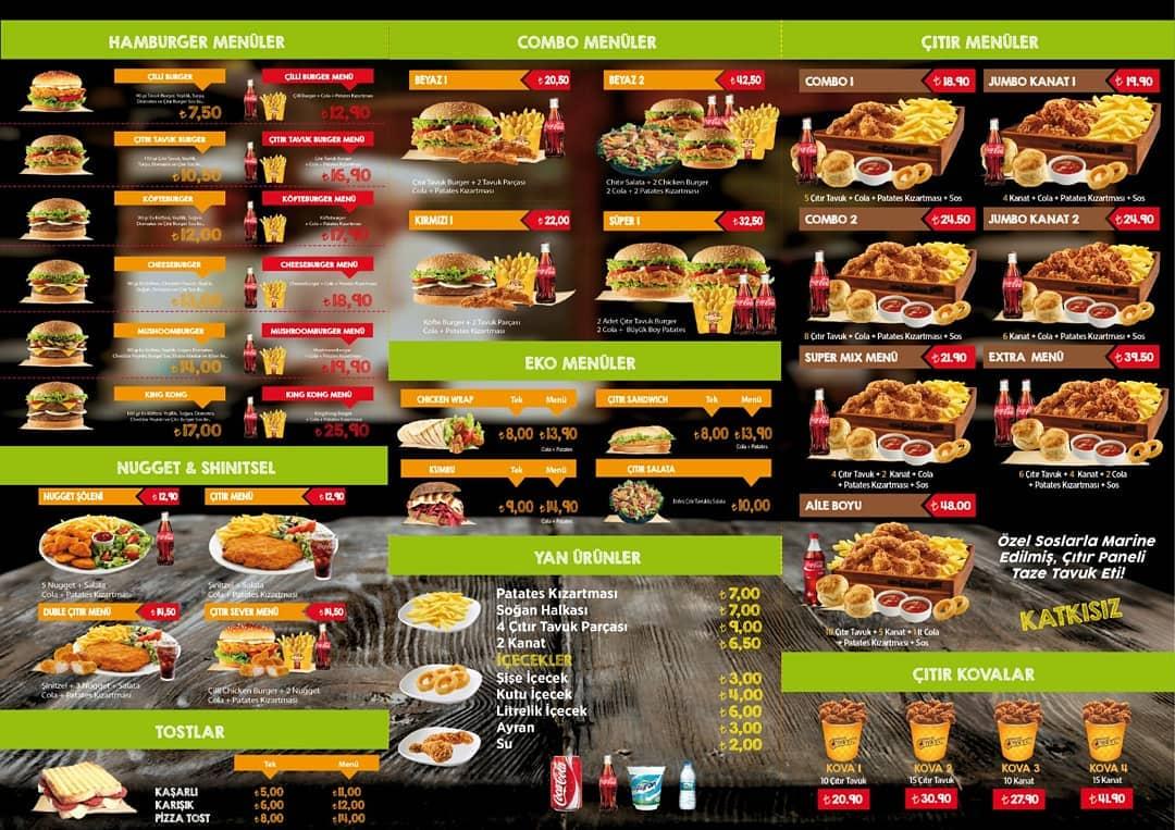Menu at Çıtır Chicken Burger, Turkey