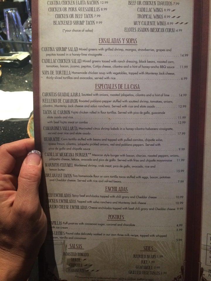Menu at Cadillac Mexican Kitchen & Tequila Bar, Las Vegas