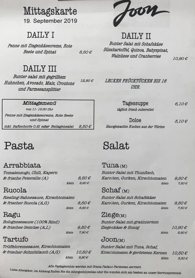 Speisekarte von Café Joon - München pub & Bar, München