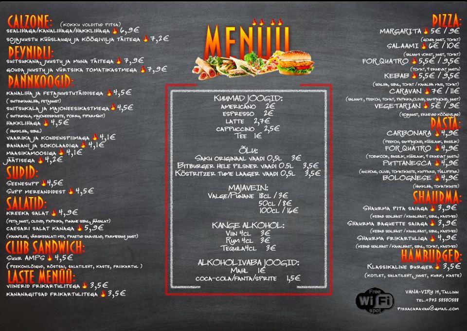 Menu at Caravan Express restaurant, Tallinn