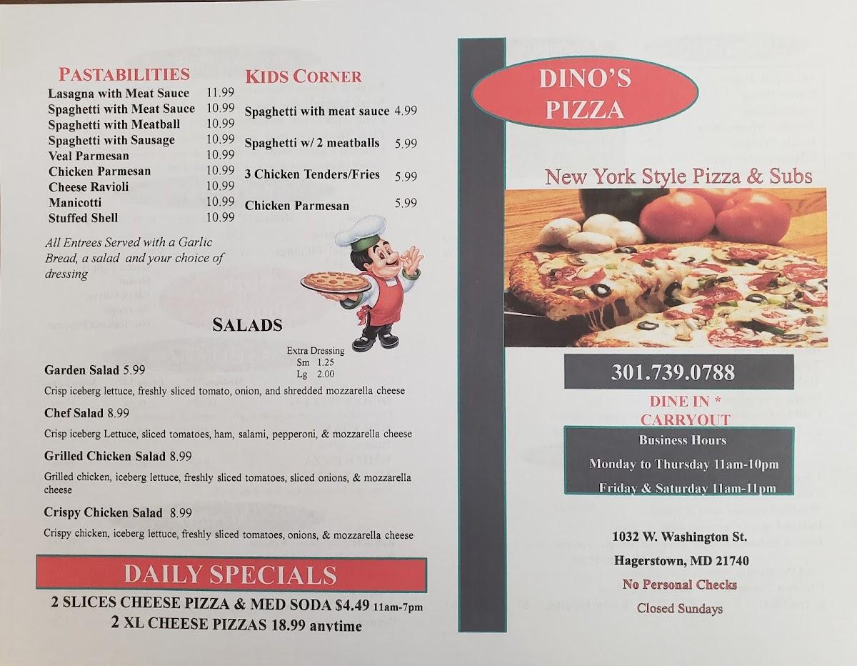 Menu at Dino's Pizza pizzeria, Hagerstown