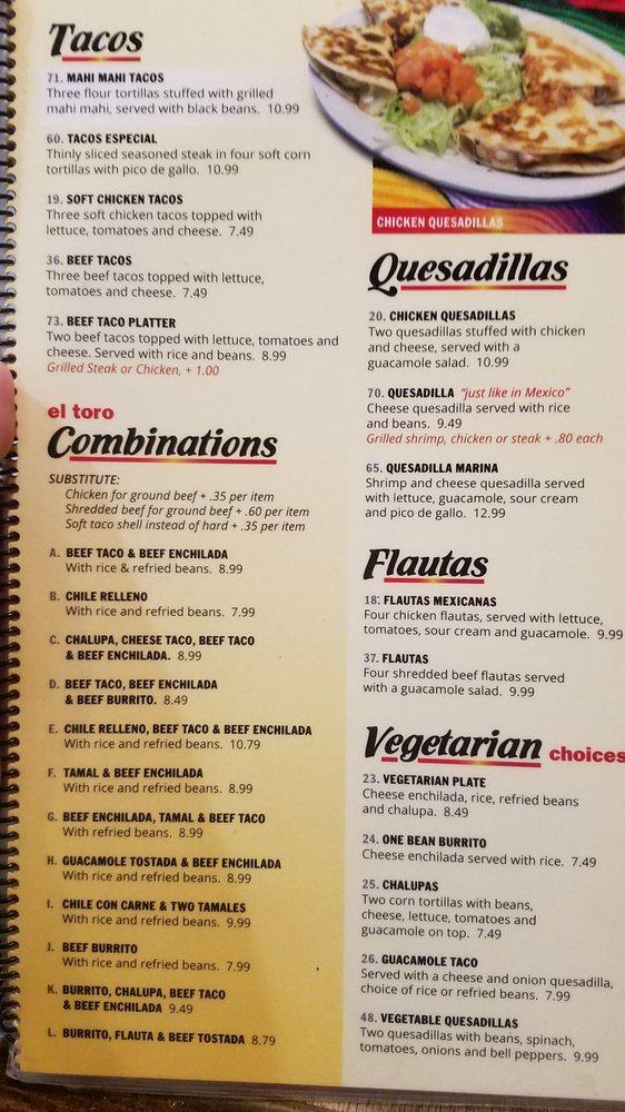 Menu at El Toro Mexican Restaurant, Gulf Shores, Gulf Shores Pkwy