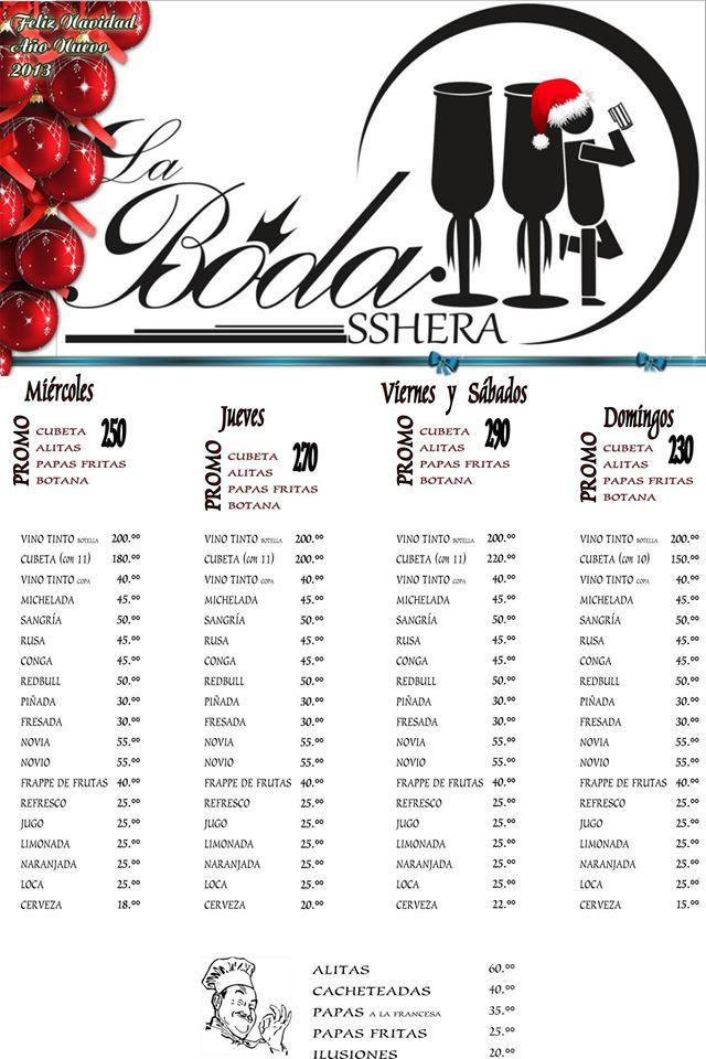 Menu at La boda shera pub & bar, Zapopan