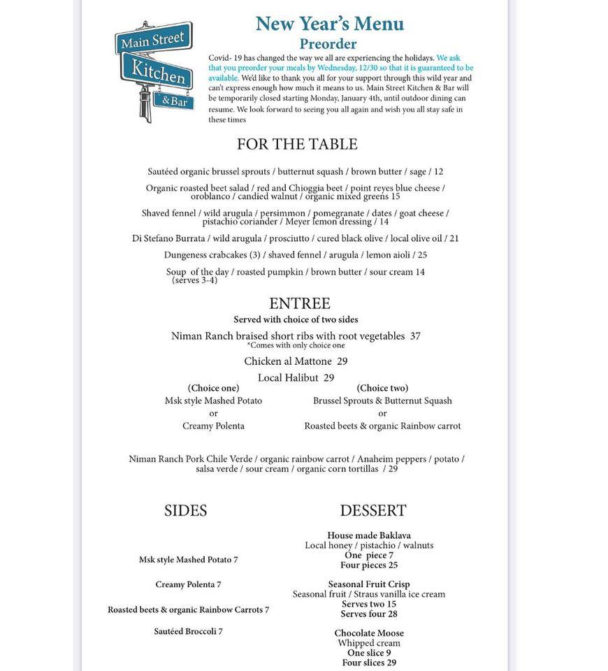 Menu at Main Street Kitchen & Bar, Walnut Creek
