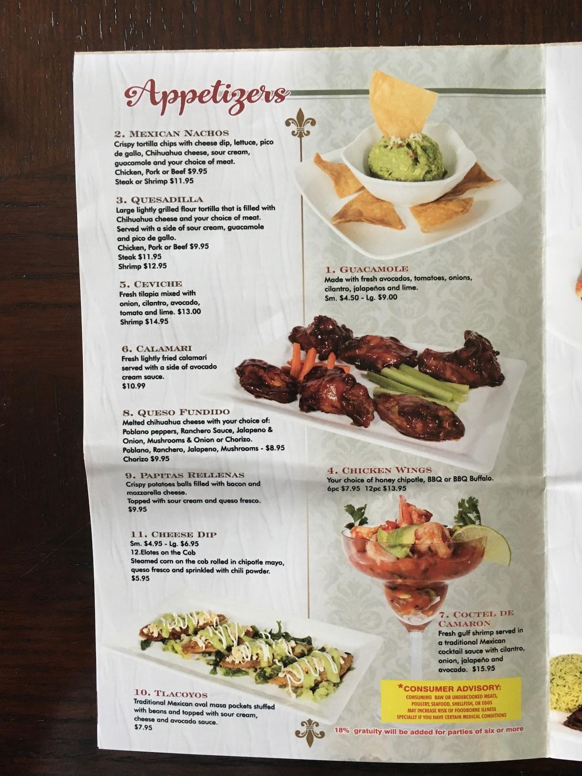 Menu at Mi Maria Bonita restaurant, Griffith