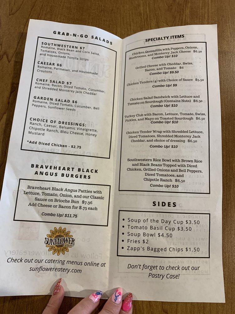 Menu at Sunflower Eatery- Roper Mountain restaurant, Greenville