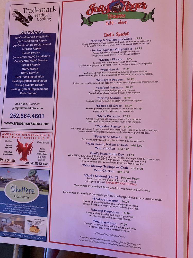 Menu at The Jolly Roger Restaurant, Kill Devil Hills