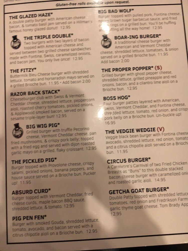 Menu at The Proper Pig pub & bar, Waterville