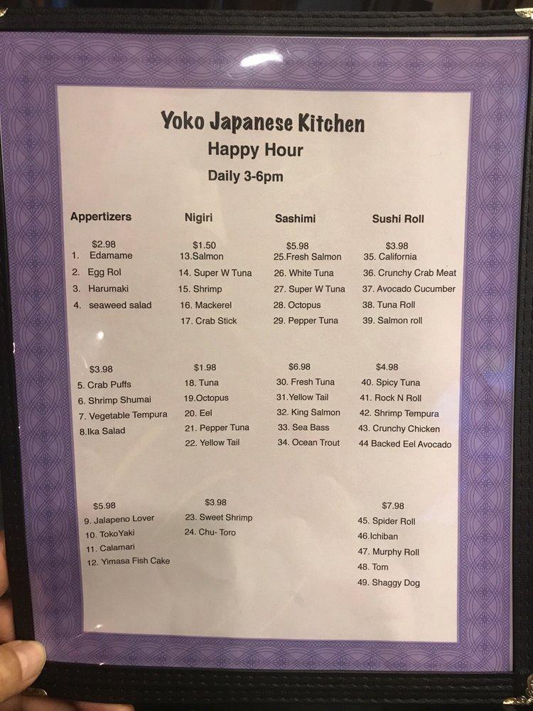 Menu at Yoko Japanese Kitchen restaurant, Cypress