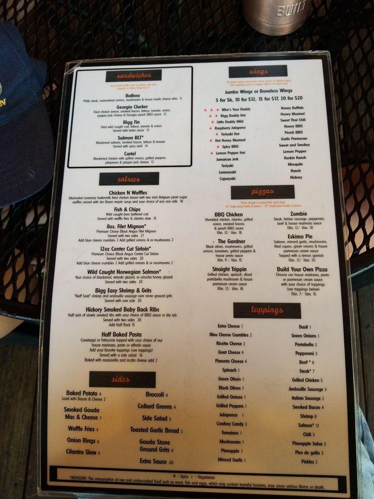 Menu at Bigg Daddys Restaurant & Tavern, Helen