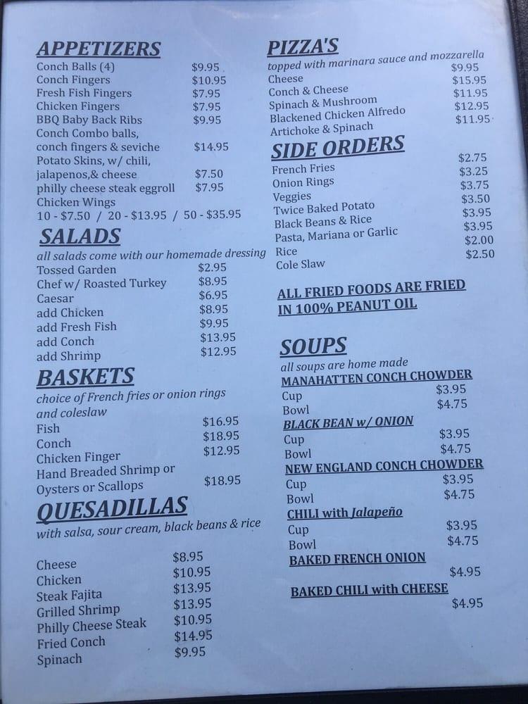 Menu at Cracked Conch Cafe, Marathon
