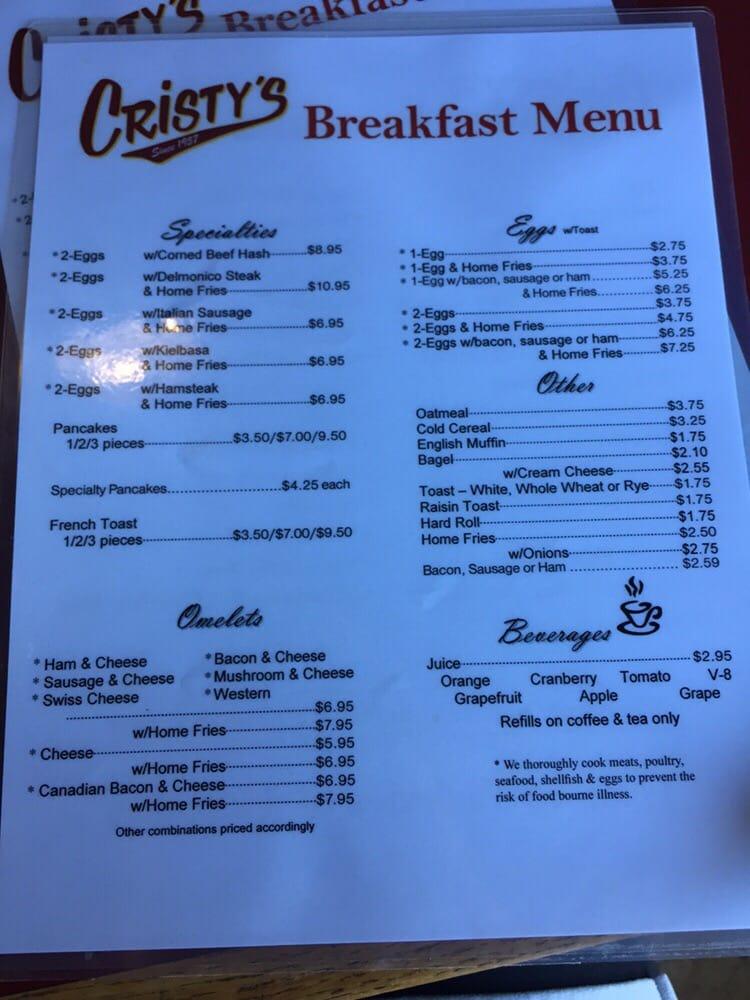 Menu at Cristy's Restaurant, Westbrook