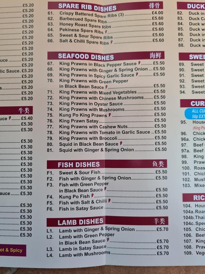 Menu at Golden Bowl fast food, Bridgend