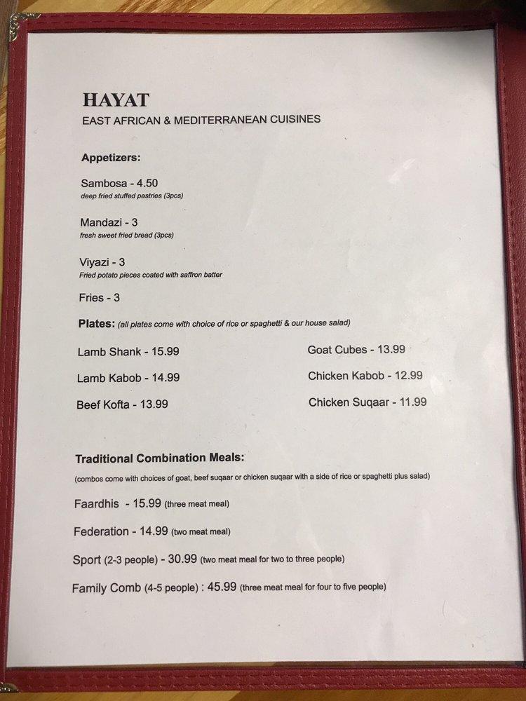 Menu at Hayat - African Halal Restaurant, Beaverton