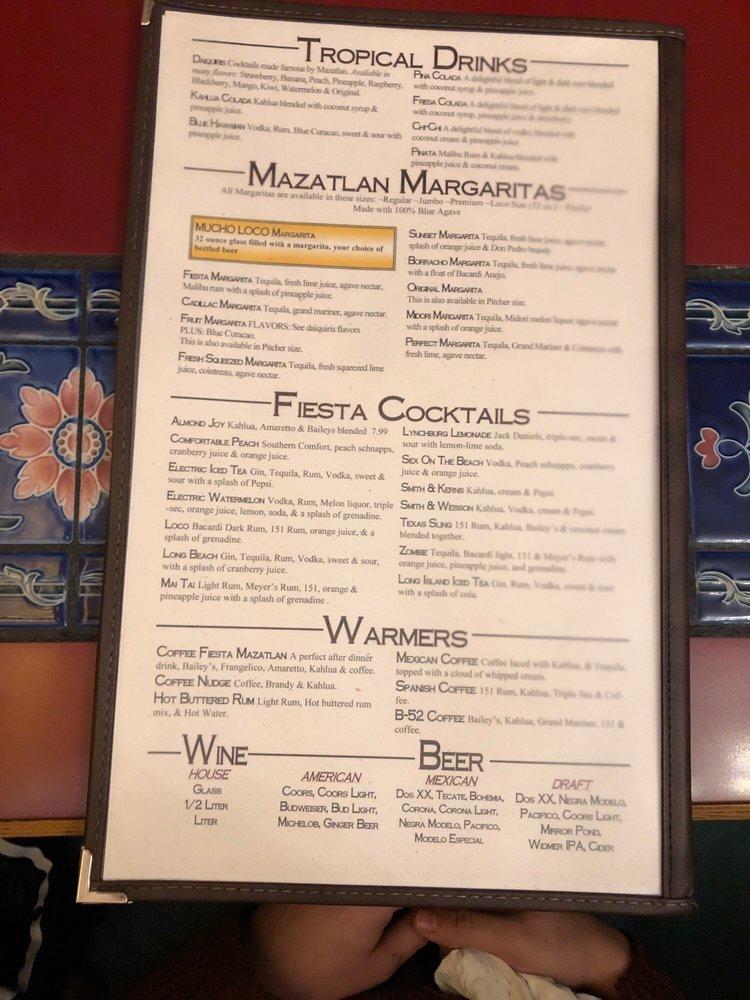 Menu at Mazatlan Mexican Restaurant Redmond, Redmond