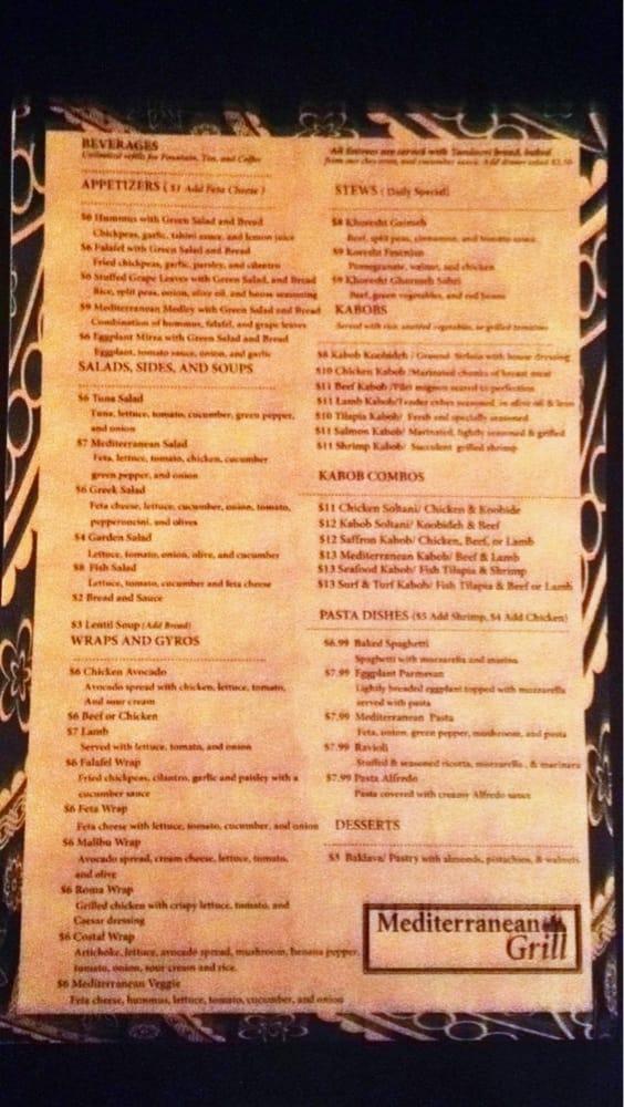 Menu at Mediterranean Grill restaurant, Salisbury