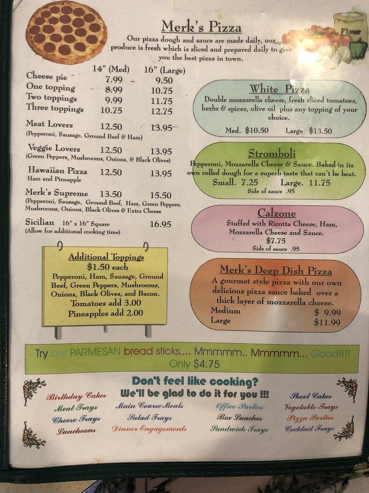 Menu at Merk's Place pizzeria, Farmville, W 3rd St