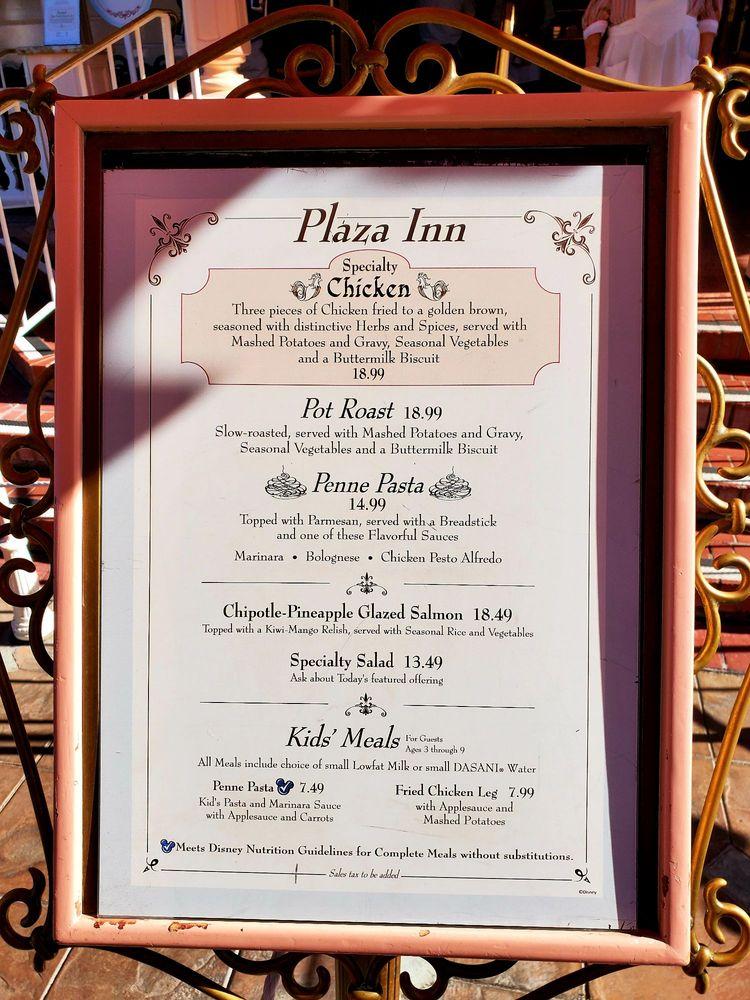 Menu at Plaza Inn restaurant, Anaheim, Disneyland Park