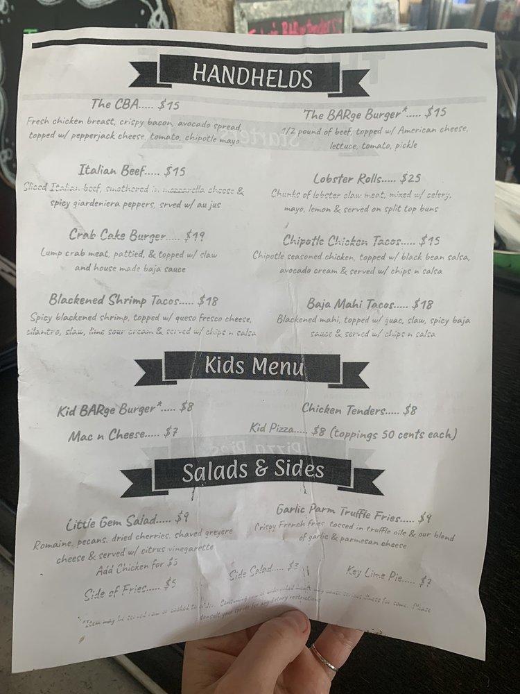 Menu at The BARge, Saugatuck