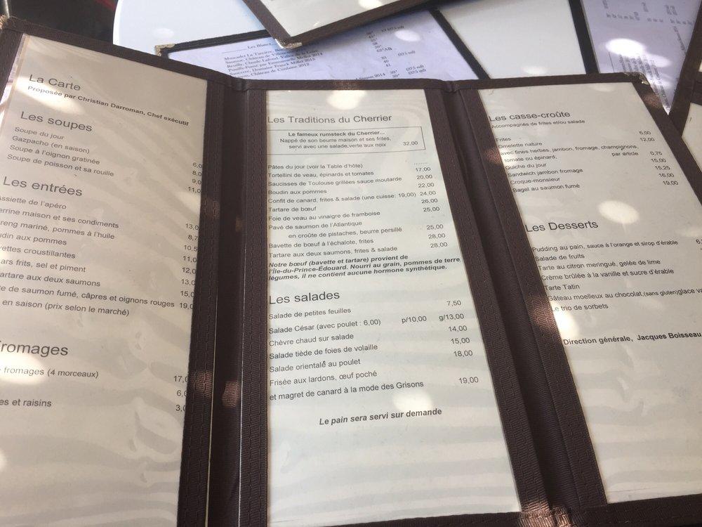 Menu at Café Cherrier, Montréal