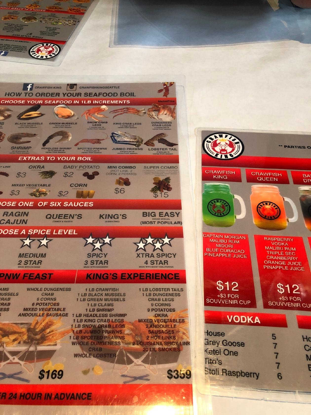 Menu at Crawfish King pub & bar, Seattle