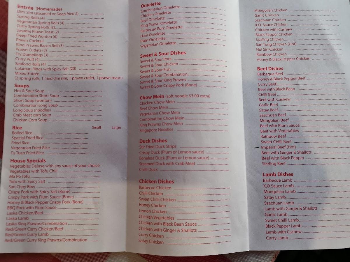 Menu at Fu Yuan Chinese Restaurant, Parkes