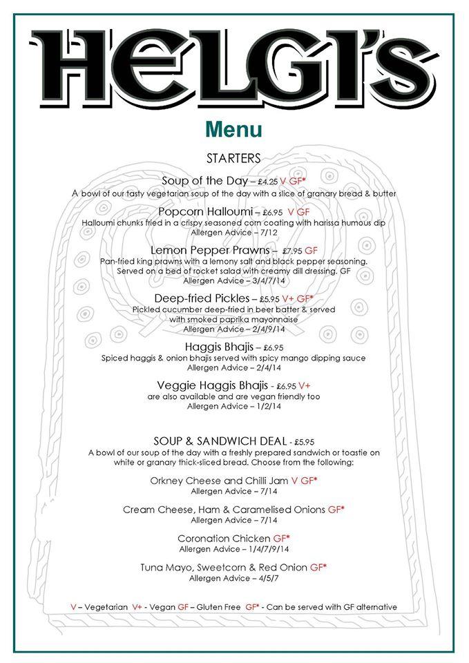 Menu at Helgi's pub & bar, Kirkwall