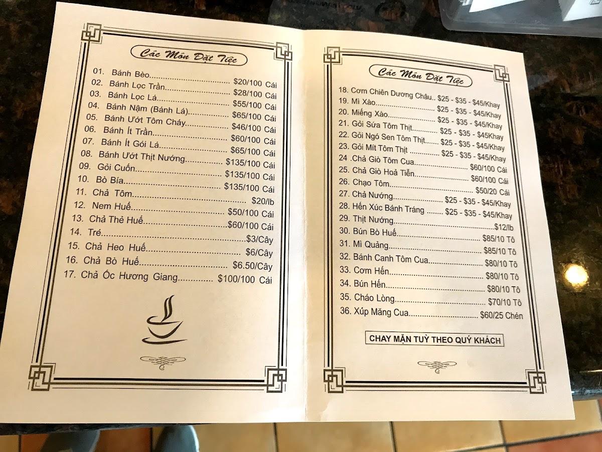 Menu at Huong Vy Restaurant, Westminster