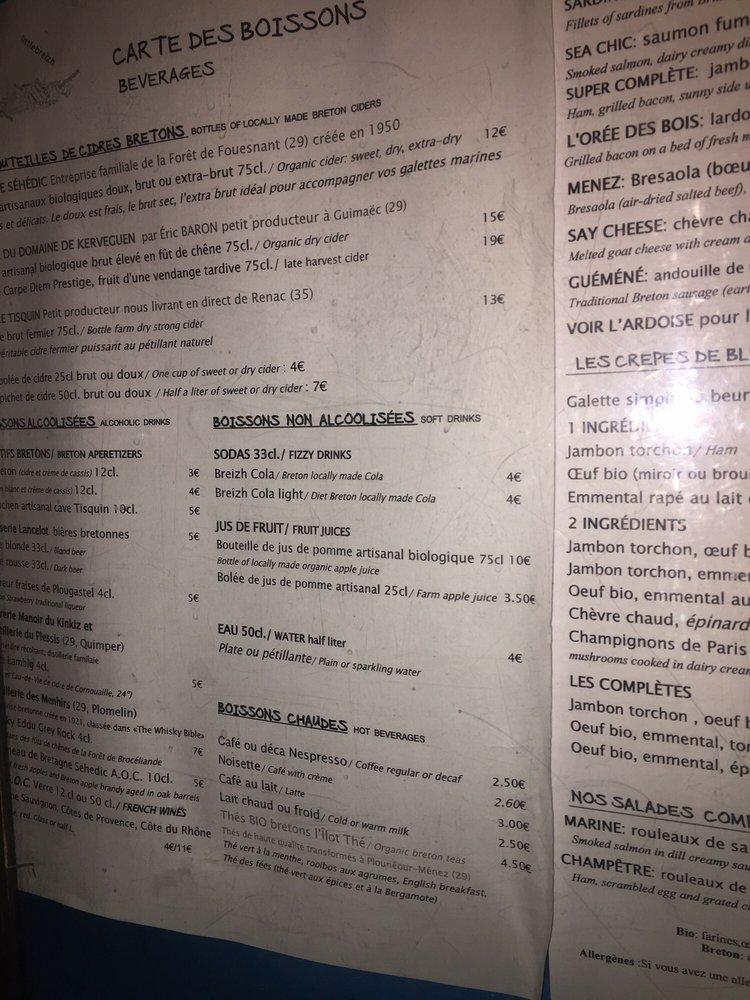 Menu at Crêperie Little Breizh restaurant, Paris, 11 Rue Grégoire de Tours