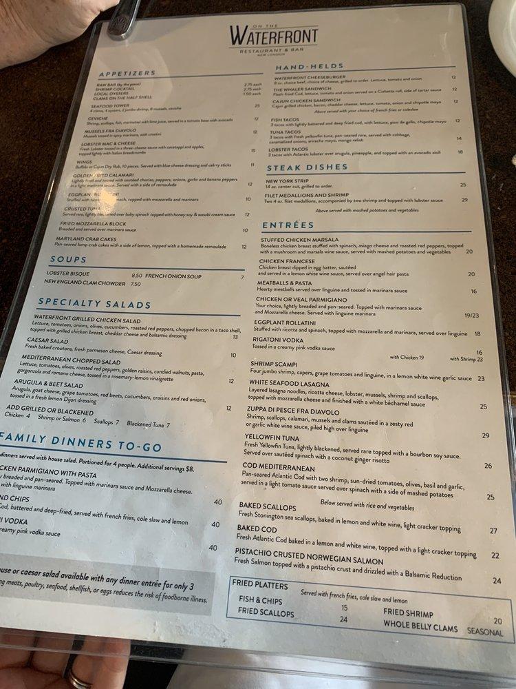 Menu at On The Waterfront Restaurant, New London