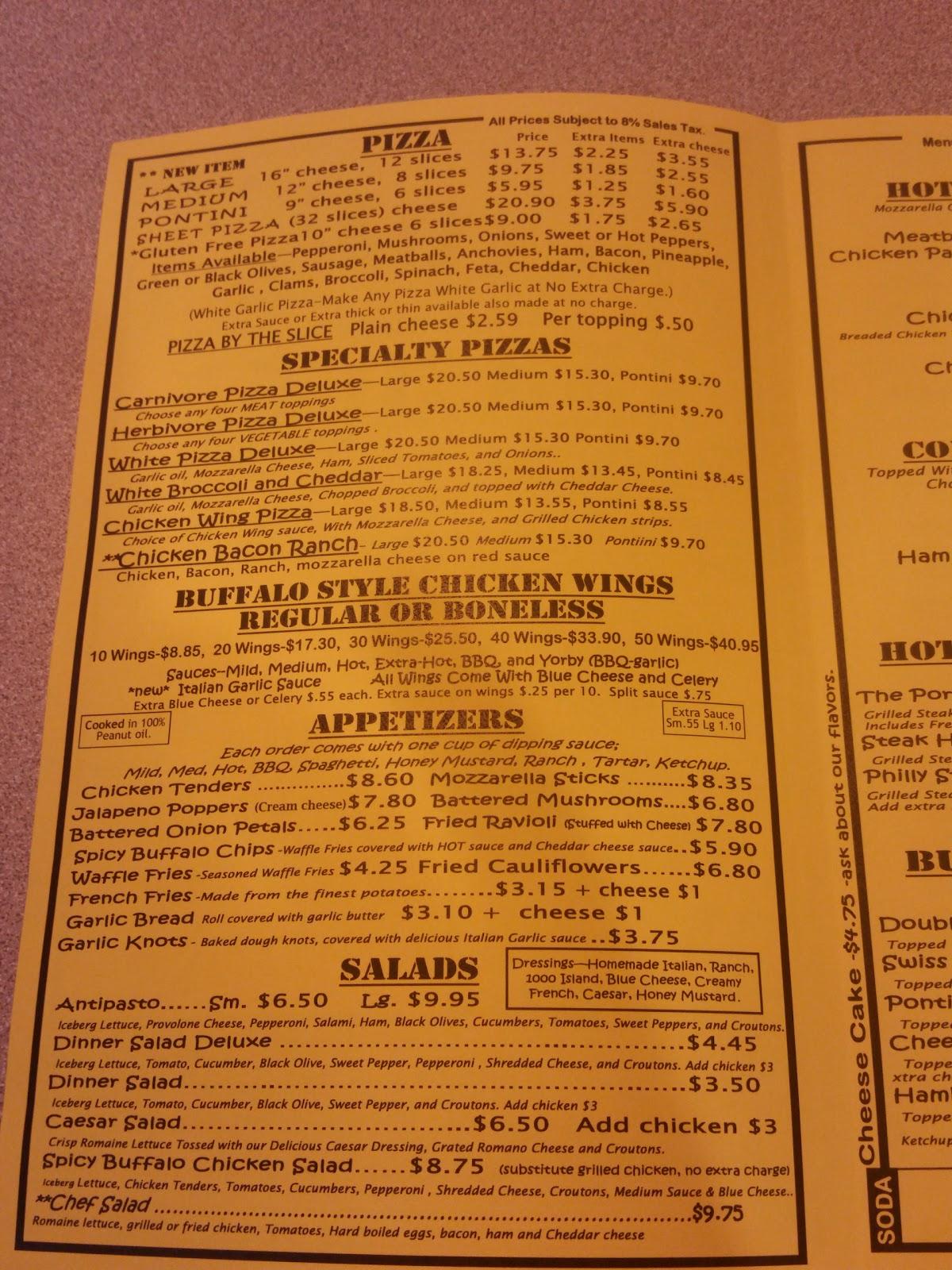 Menu at Pontillo's Pizzeria Cortland, Cortland