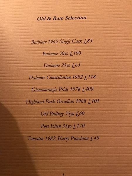 Menu at SCOTCH Whisky Bar, Edinburgh