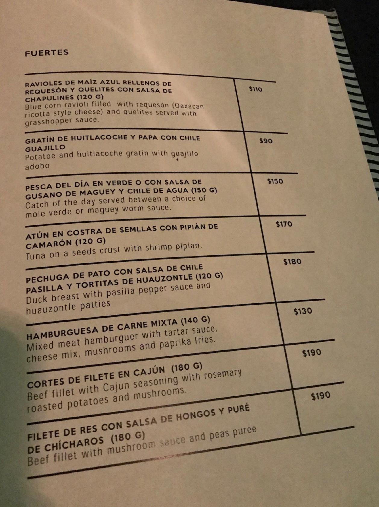 Menu at Sabina Sabe pub & bar, Oaxaca, 5 de Mayo 209