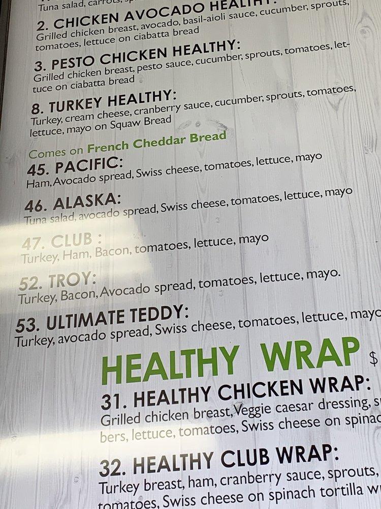 Menu at Teddy's Deli restaurant, Anaheim
