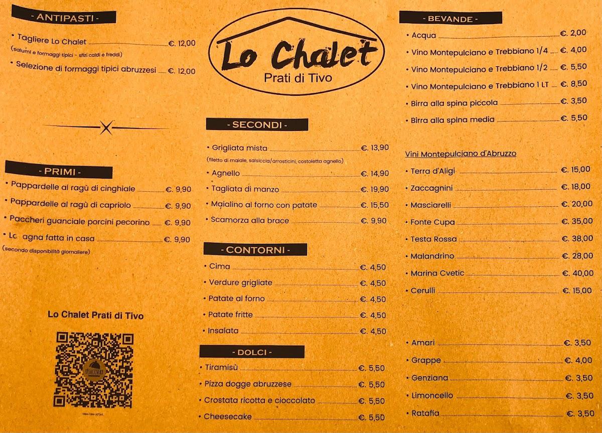 Menu at lo chalet prati di tivo restaurant, Pietracamela