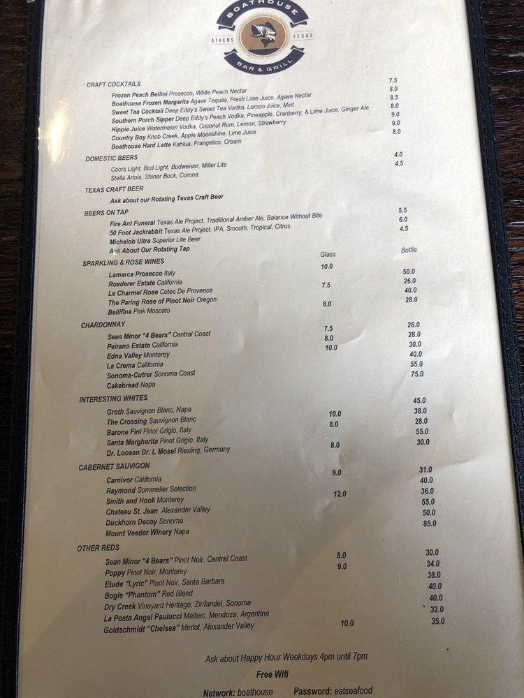 Menu at Boathouse Bar and Grill, Athens