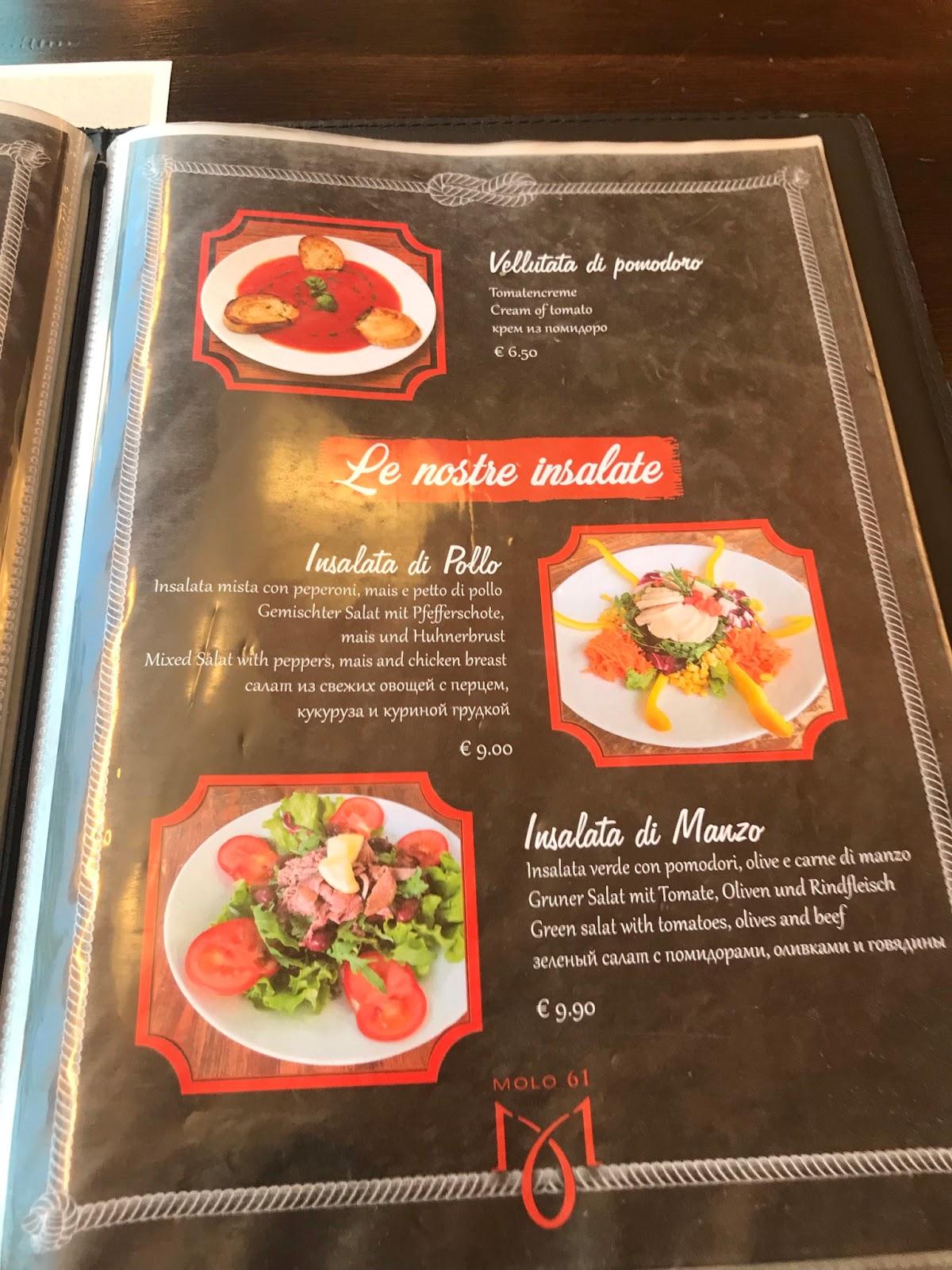 Menu da Ristorante Pizzeria Molo 61, Bibione
