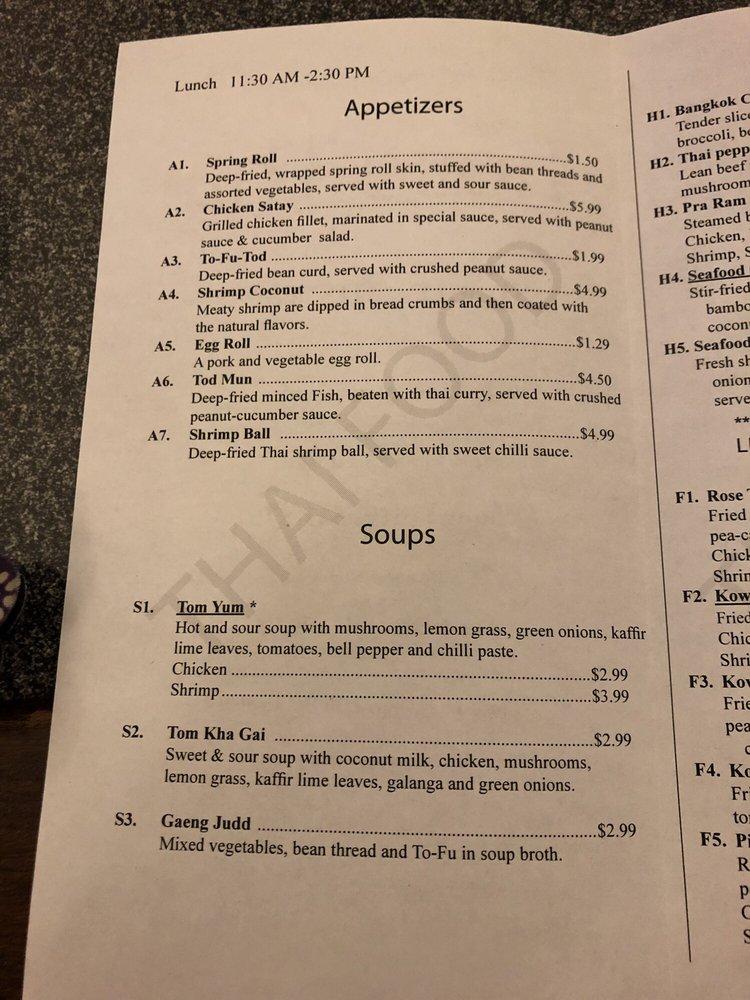 Menu at Rose Thai restaurant, Toledo