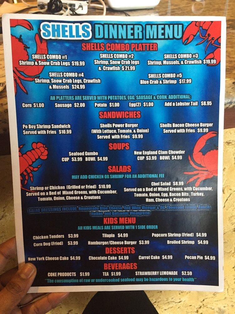 Menu at Sea Shells Seafood Restaurant, Warner Robins