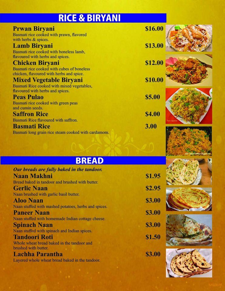 Menu at Spice of Life restaurant, Prince George