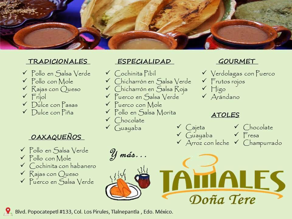 Menu at Tamales Doña Tere restaurant, Tlalnepantla de Baz