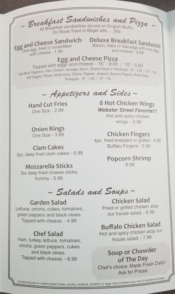 Menu at Webster Street Convenience and Diner restaurant, Lewiston