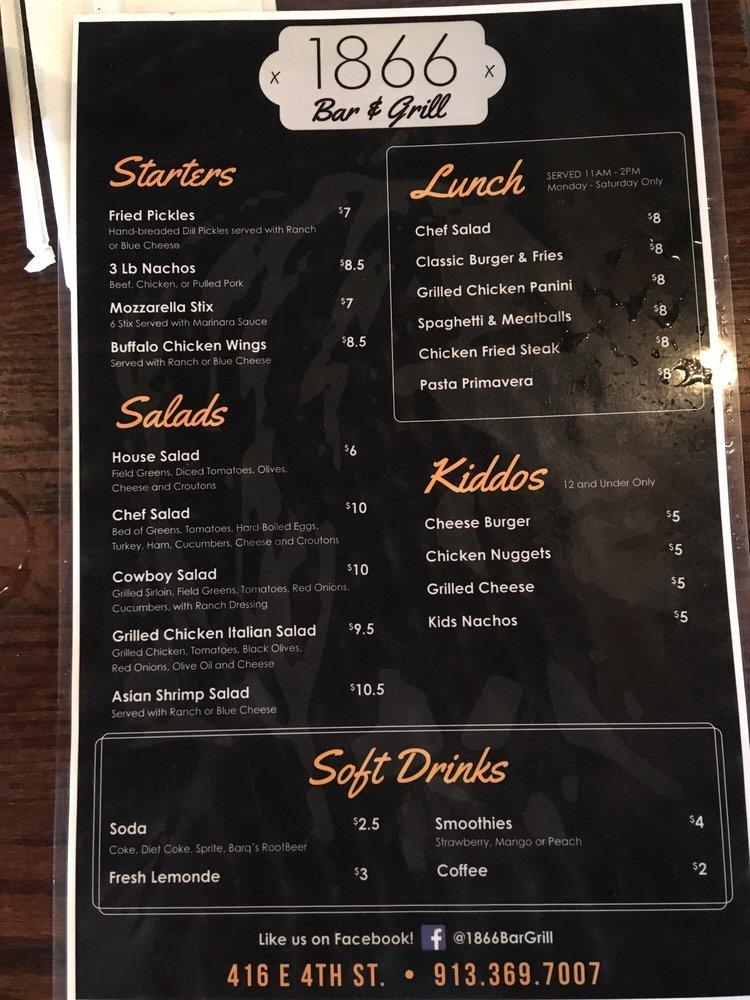 Menu at 1866 Bar & Grill, Tonganoxie