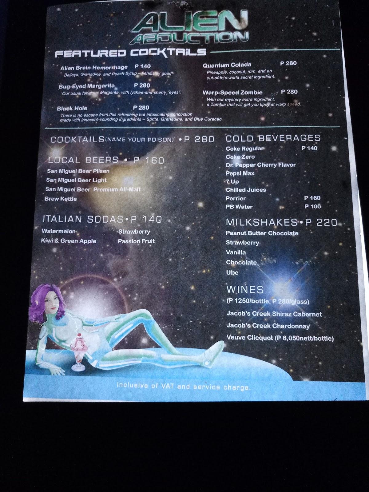 Menu at ALIEN ABDUCTION pub & bar, Lapu-Lapu City