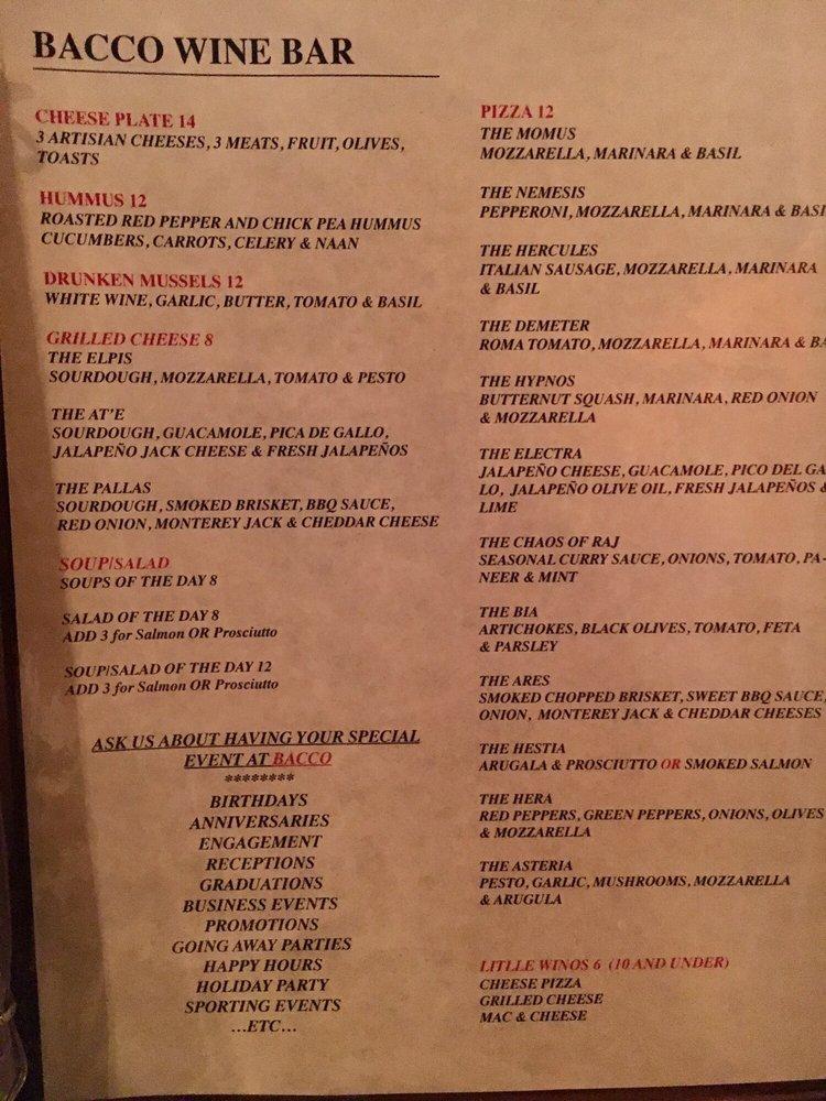 Menu at Bacco on the Bayou pub & bar, Houston