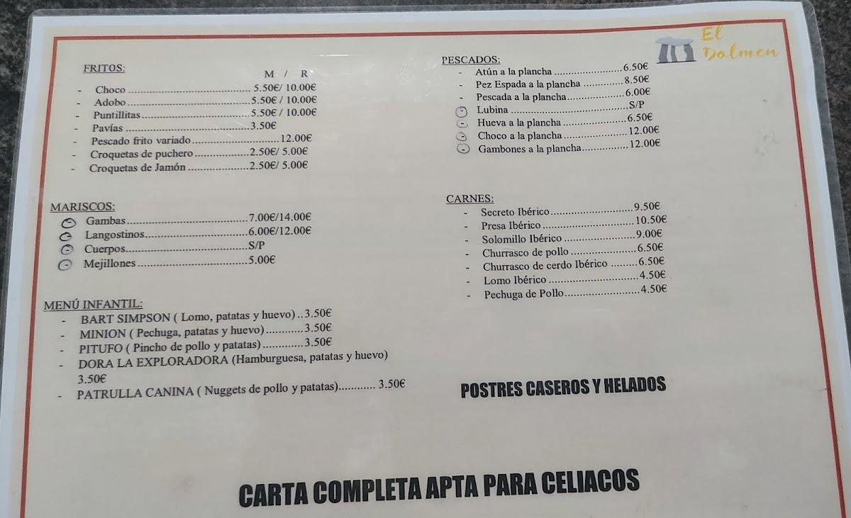 Menu at Bar El Dolmen, Trigueros