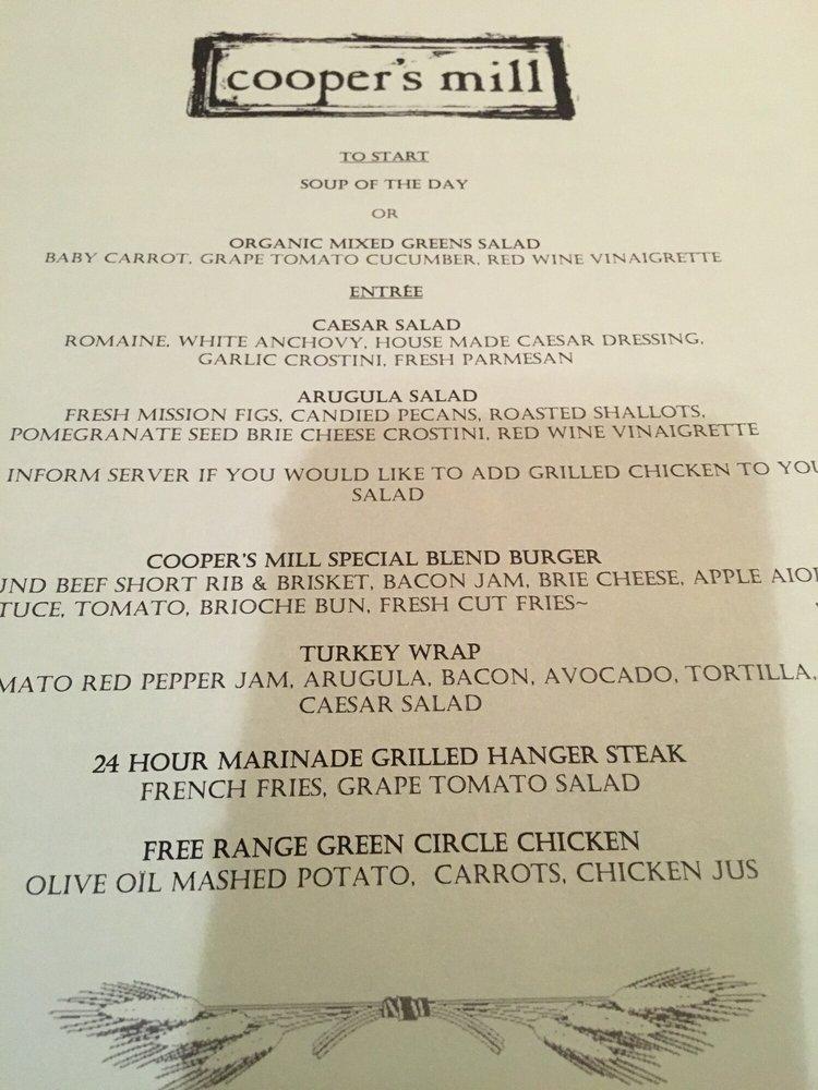 Menu at Cooper's Mill pub & bar, Tarrytown, Westchester Marriott