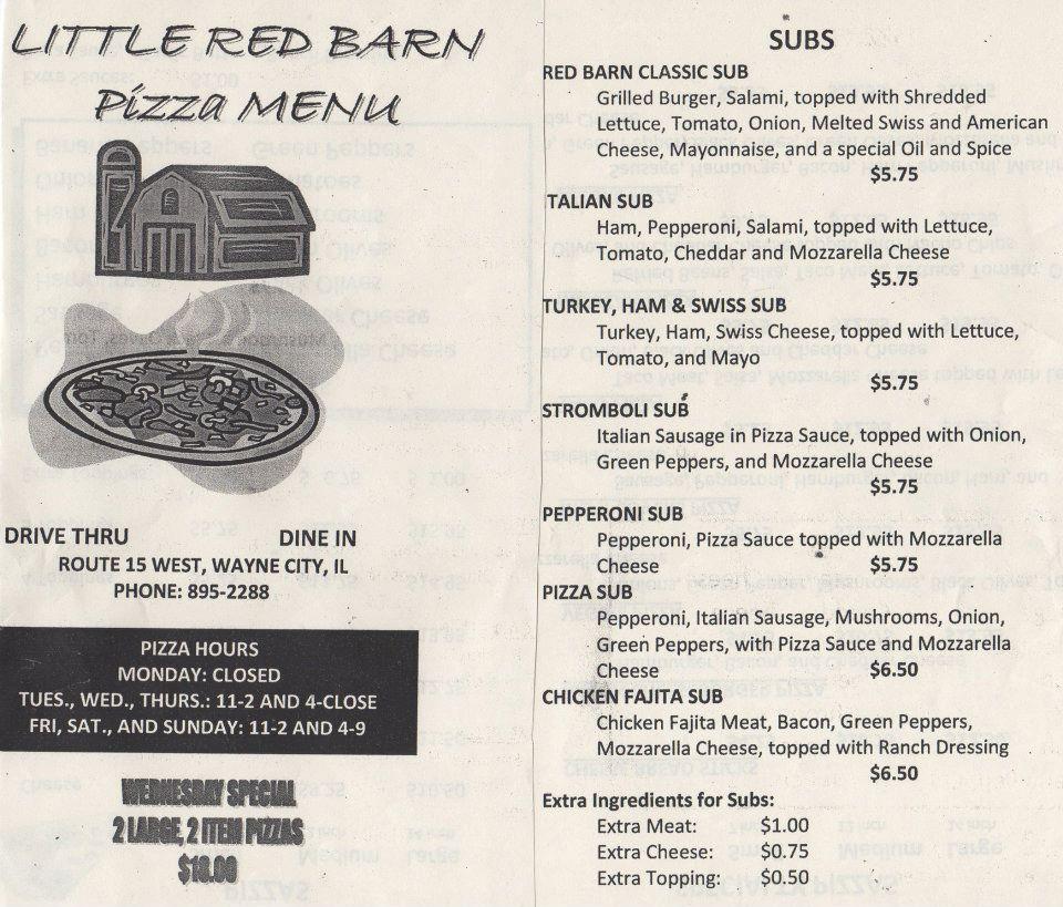 Menu at Little Red Barn, Wayne City, 802 W Robinson Ave