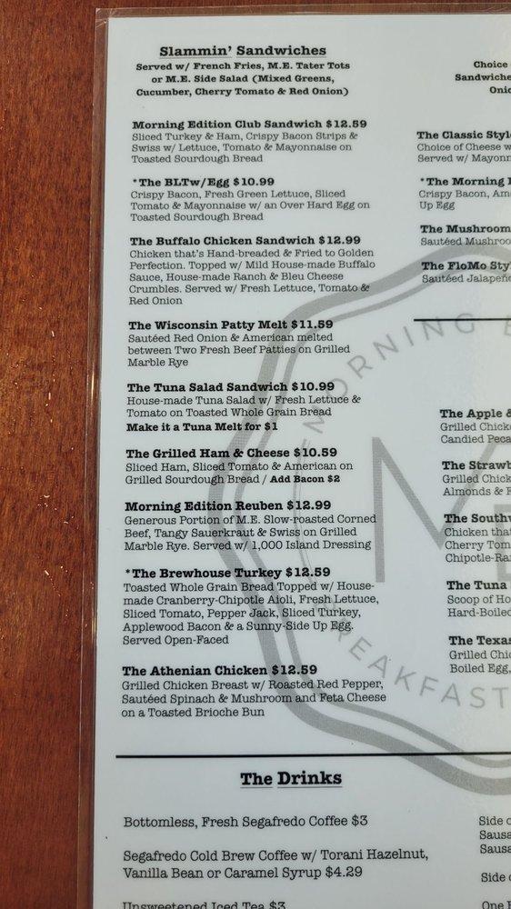 Menu at Morning Edition restaurant, Flower Mound